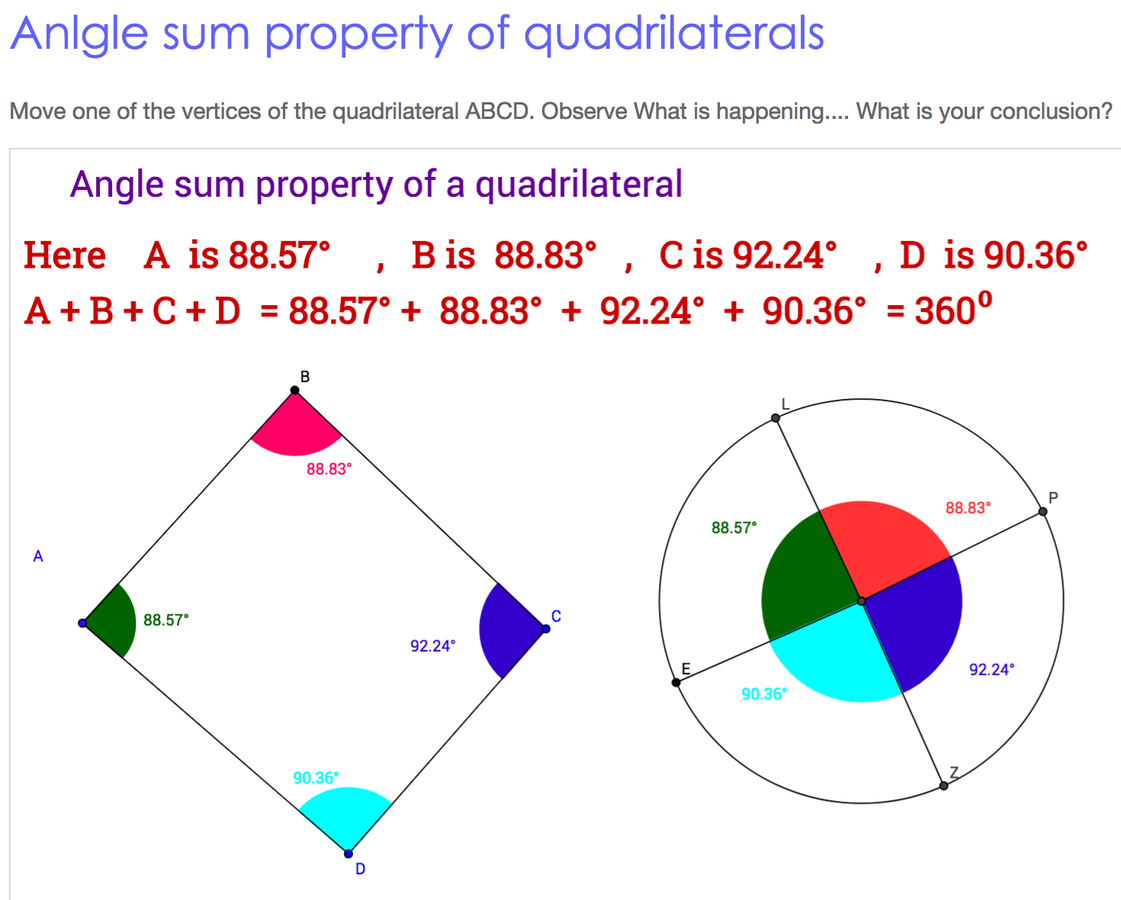 GeoGebra Slider That Shows The Angle Sum Property For Quadrilaterals Math